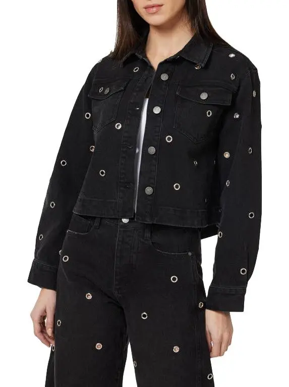 Habitual Grommet Embellished Denim Trucker Jacket - Washed Black