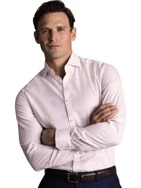 CHARLES TYRWHITT Non-iron Twill Stripe Shirt - Pink