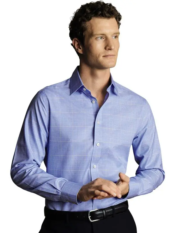CHARLES TYRWHITT Non-iron Prince Of Wales Check Shirt - Light Blue