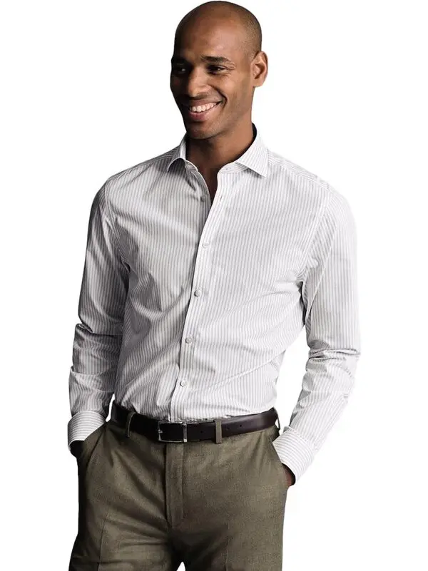 CHARLES TYRWHITT Non-iron Poplin Stripe Shirt - Gray