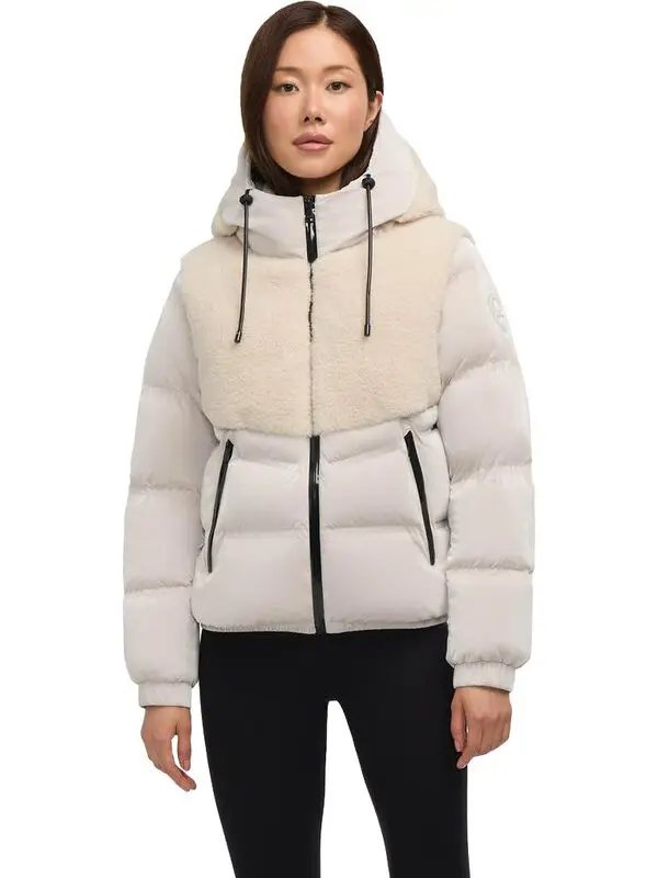 Pajar Nephele Mixed Media Short Puffer With Fixed Hood - Champagne