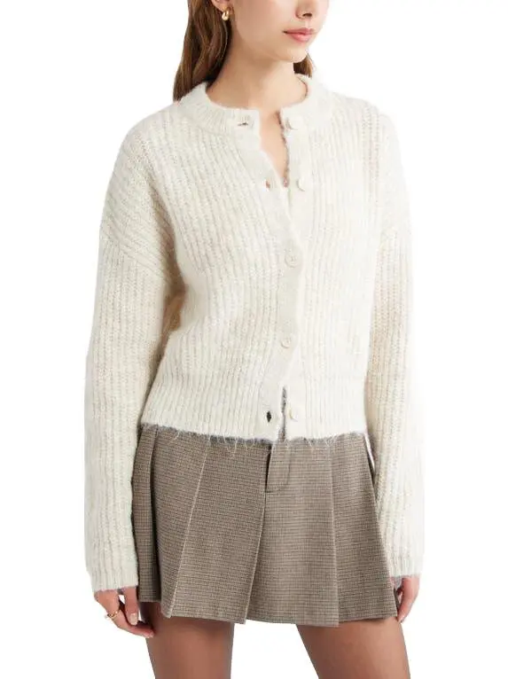OPEN EDIT Fuzzy Crewneck Cardigan - Oatmeal Heather