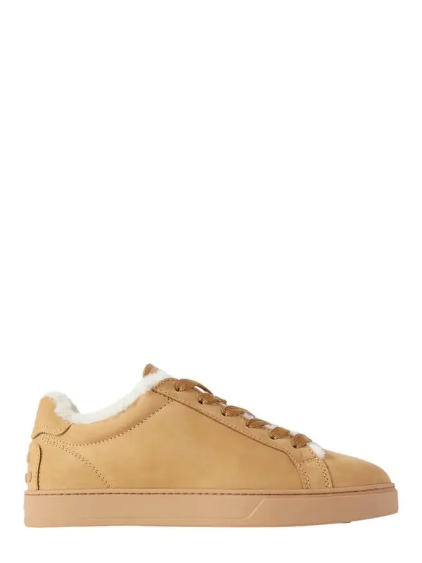 TOD'S Shearling-trimmed Suede Sneakers - Tan