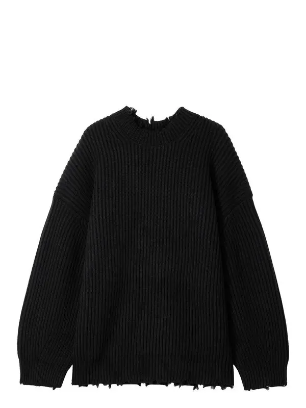 Simkhai Willa Distressed Wool Sweater - Black