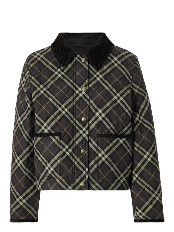 Burberry Corduroy-trimmed Quilted Checked Cotton Jacket - Brown