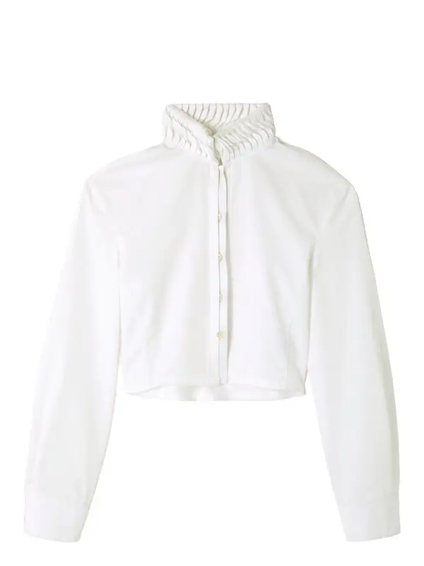 Alaïa Cropped Cotton-poplin Shirt With Folded Collar - White