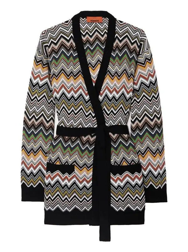 Missoni Belted Striped Jacquard-knit Cardigan - Black
