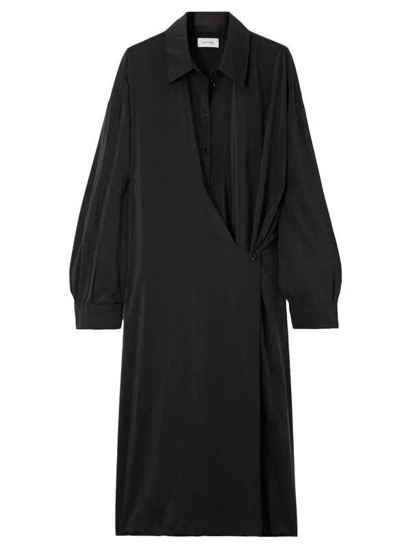 LEMAIRE Twisted Crinkled Silk-blend Wrap Midi Shirt Dress - Black
