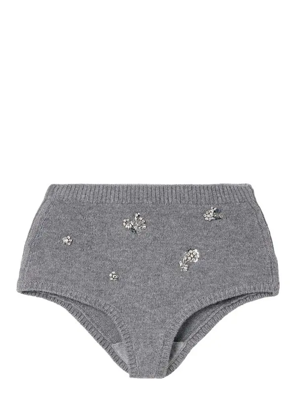 Simkhai Georgie Crystal-embellished Wool And Cashmere-blend Shorts - Gray