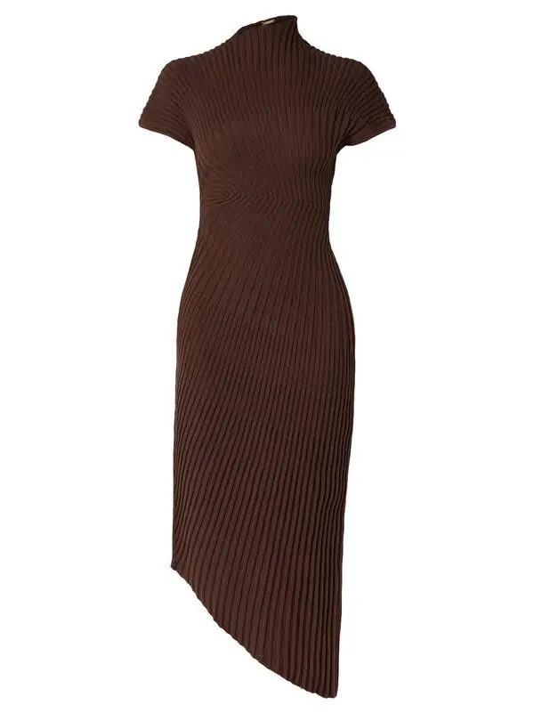 Cult Gaia Chrysta Asymmetric Ribbed Cotton Midi Dress - Brown