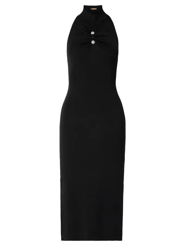 Cult Gaia Faux Pearl-embellished Ribbed Midi Dress - Black
