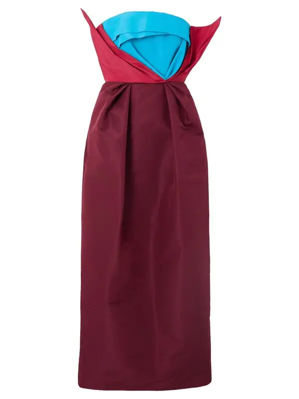 Christopher John Rogers Strapless Color-block Gown - Burgundy