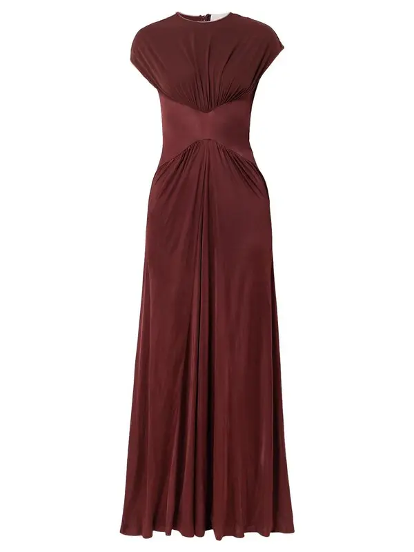 Galvan Gathered Satin-jersey Gown - Burgundy