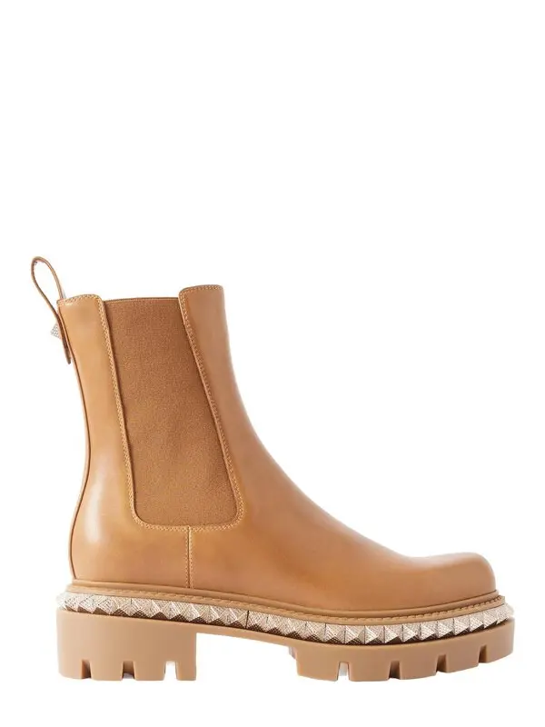 CHRISTIAN LOUBOUTIN Emilia Pyraclou Studded Leather Chelsea Boots - Brown