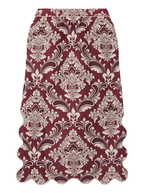 Farm Rio Cotton-blend Jacquard Midi Skirt - Burgundy