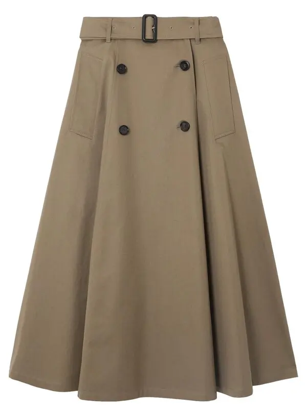 Burberry Belted Cotton-gabardine Midi Skirt - Neutrals