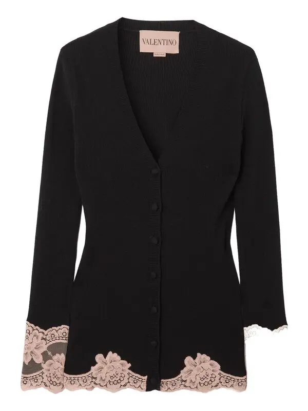 Valentino Garavani Lace-trimmed Cashmere Cardigan - Black