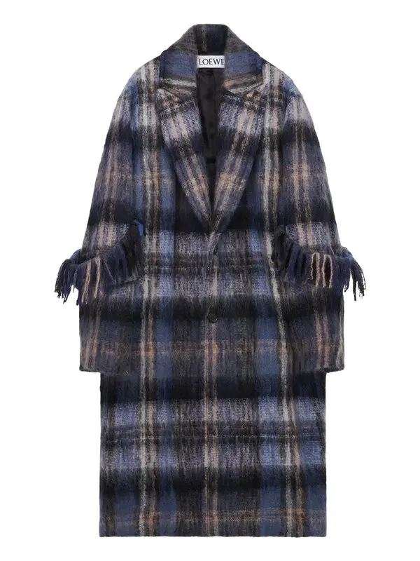Loewe Mohair-wool Checked Coat - Blue
