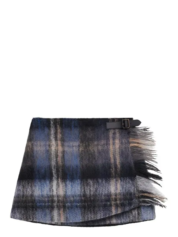 Loewe Mohair-wool Buckled Check Mini Skirt - Blue
