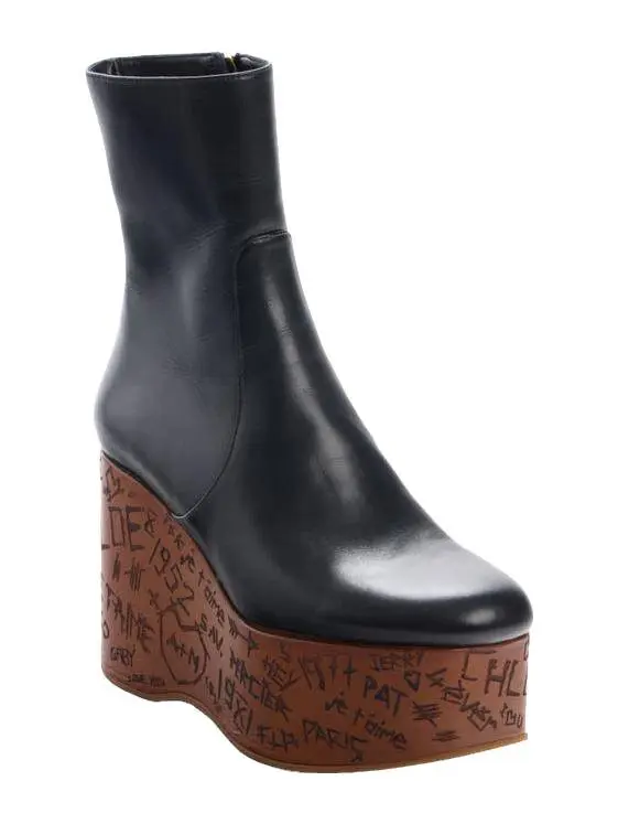 Chloé Maxime Platform Wedge Sock Bootie - Black