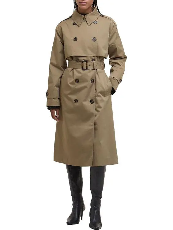 Barbour Aoife Belted Water Resistant Trench Coat - Military Brown/hessian Tartan