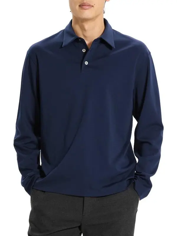 Theory City Relaxed Long Sleeve Cotton Polo - Baltic - Xhx