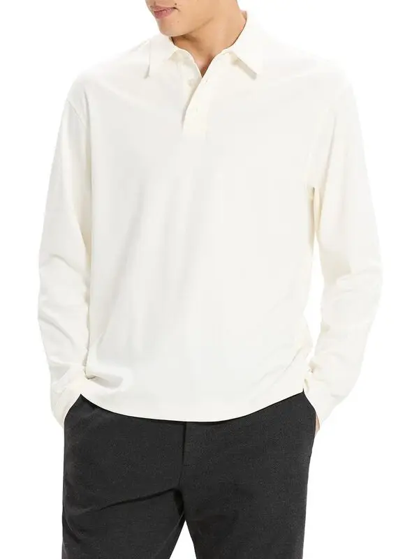 Theory City Relaxed Long Sleeve Cotton Polo - White - 100