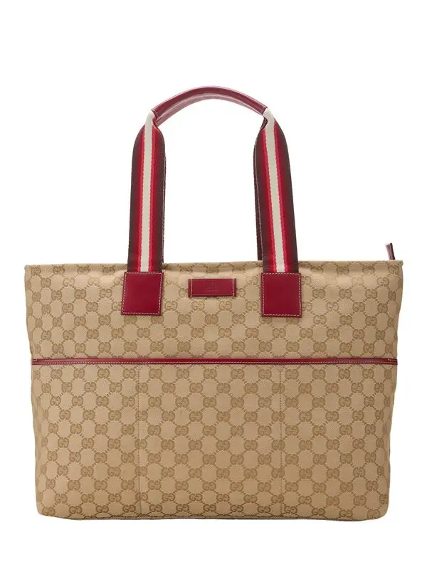 Gucci Original Gg Canvas Web Zip Tote - Beige