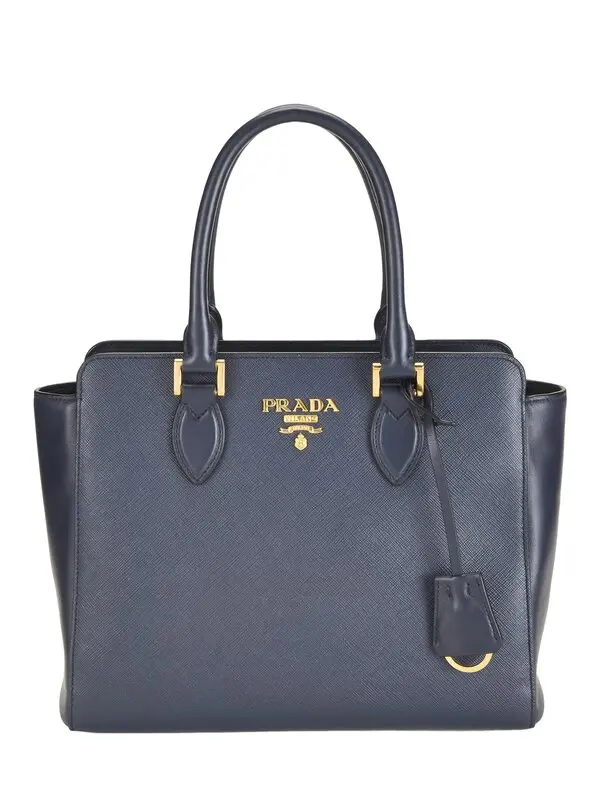 Prada Saffiano Convertible Handbag - Navy