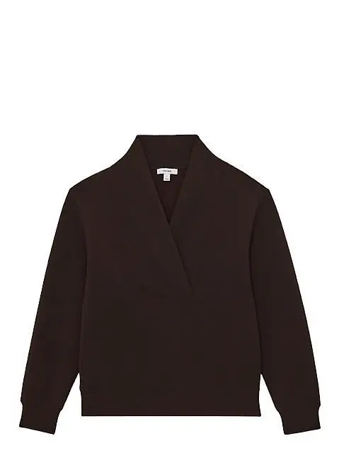 REISS Annabel Shawl-neck Jersey Top - Dark Chocolate