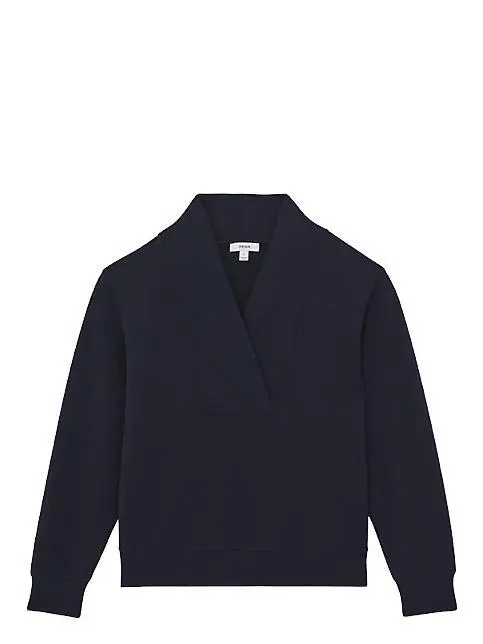REISS Annabel Shawl-neck Jersey Top - Navy