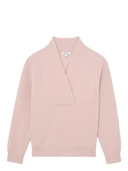 REISS Annabel Shawl-neck Jersey Top - Pale Pink