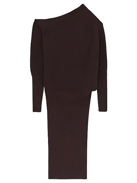 REISS Lara Off-shoulder Draped Midi Dress - Plum Purple
