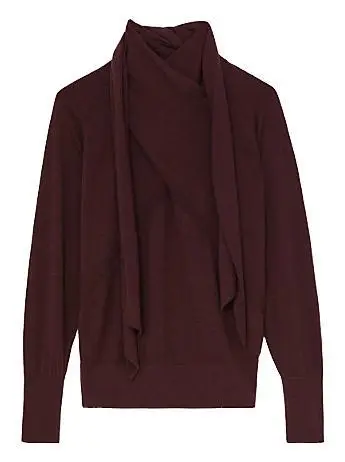 REISS Wool Jumper With Scarf Tie And Draped Detail - Burgundy