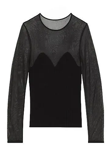 REISS Margot Sweetheart-neck Stretch-mesh Top - Black