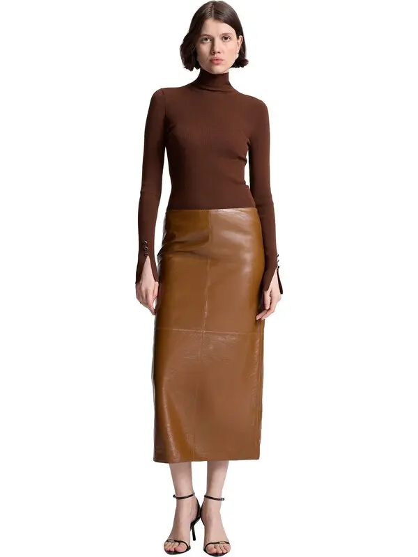 A.L.C. Marta Leather Midi Skirt - Saddle