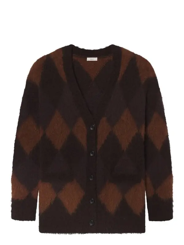 A.L.C. Reid Brushed Alpaca Argyle Cardigan - Deep Plum/bronco/dark Umber
