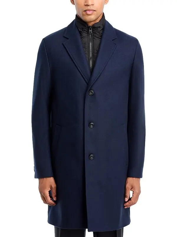 Hugo Milogan Extra Slim Fit Topcoat With Zip-out Bib - Dark Blue