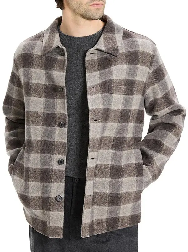 Theory Wool & Cashmere Check Overshirt - Feather Multi