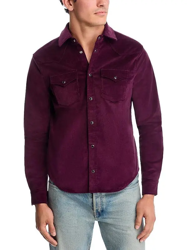 Monfrère Eastwood Needle Cord Snap-front Shirt - Plum