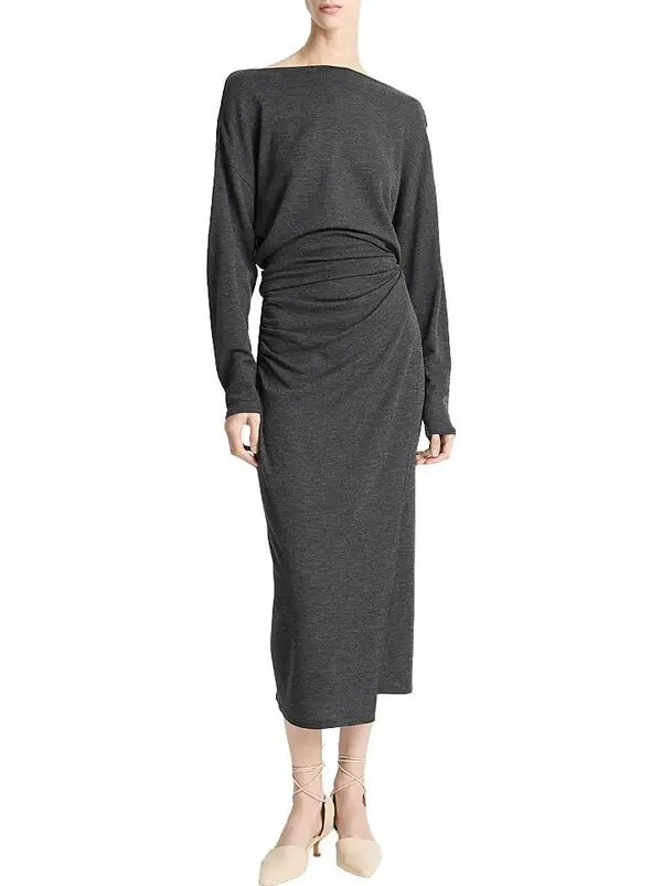 Vince Draped Midi Skirt - Dark Heather Grey