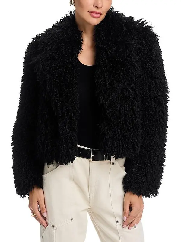 L'Agence Faux Fur Cropped Jacket - Black