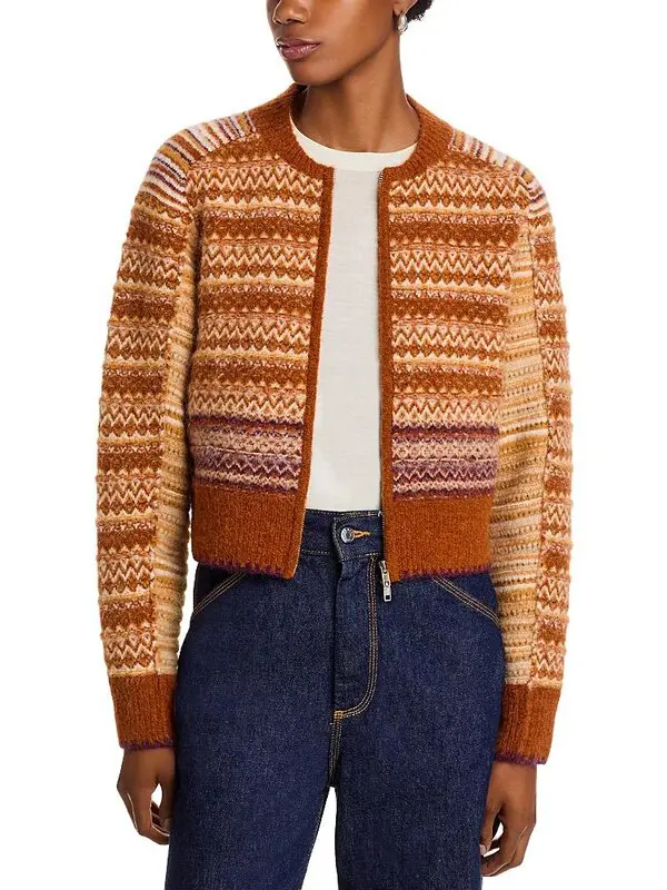 3.1 Phillip Lim Jacquard Raglan Zip Cardigan - Sunset Multi