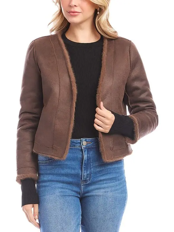 Karen Kane Reversible Faux Fur Jacket - Brown