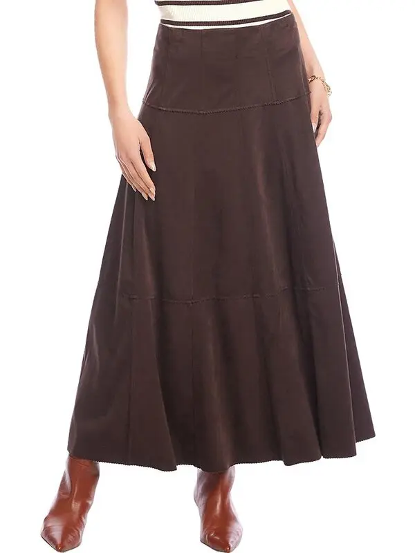 Karen Kane Tiered Faux Suede Skirt - Brown
