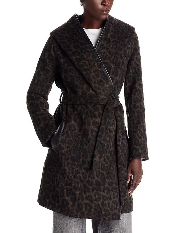 Ramy Brook Joan Wrap Coat - Deep Olive Animal