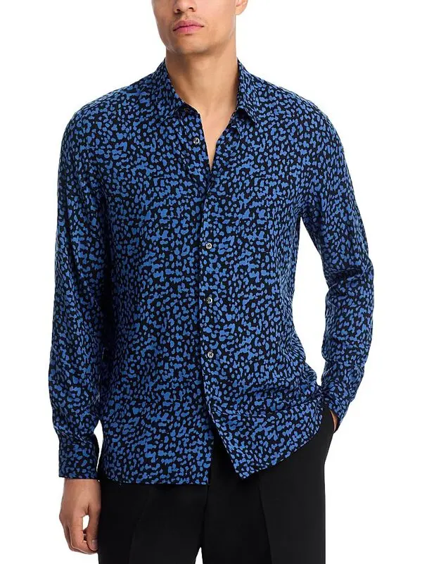 Hugo Printed Straight Fit Button Down Shirt - Medium Blue
