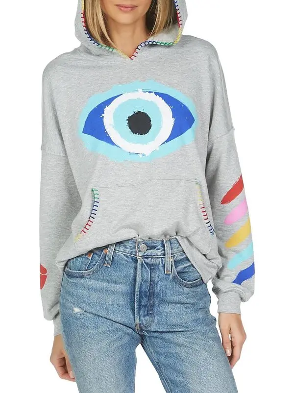 Lauren Moshi Raya Painted Evil Eye Hoodie - Heather Grey