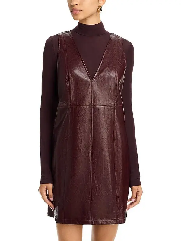 LOST + WANDER Valor Of Venus Faux Leather Mini Dress - Merlot
