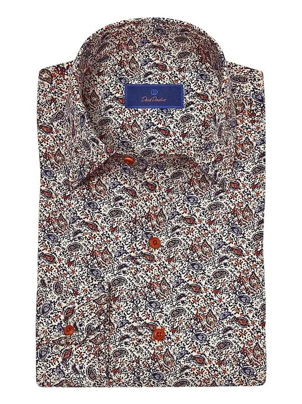 David Donahue Printed Sport Shirt - Navy/ Pumpkin